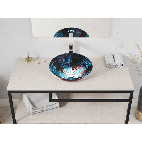 Belissima Round Glass Vessel Bathroom Sink with Stellar Burst Finish ...