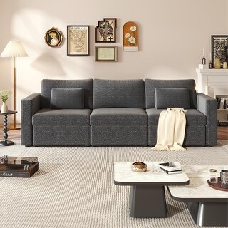 Modern Modular Sectional Sofa Cotton Linen Upholstered 3-Seats Sofa for ...