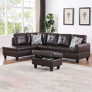 Futon Fort Sectional Sofa Brown Faux Leather Corner Sofa - Bed Bath ...