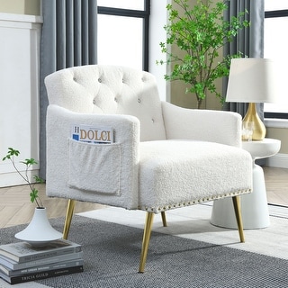Cotton Buttons Tufted Accent Armchairs with Pockets, White Teddy - Bed ...
