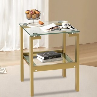 JASIWAY Modern Glass Two Layer Side Table - Bed Bath & Beyond - 37852942