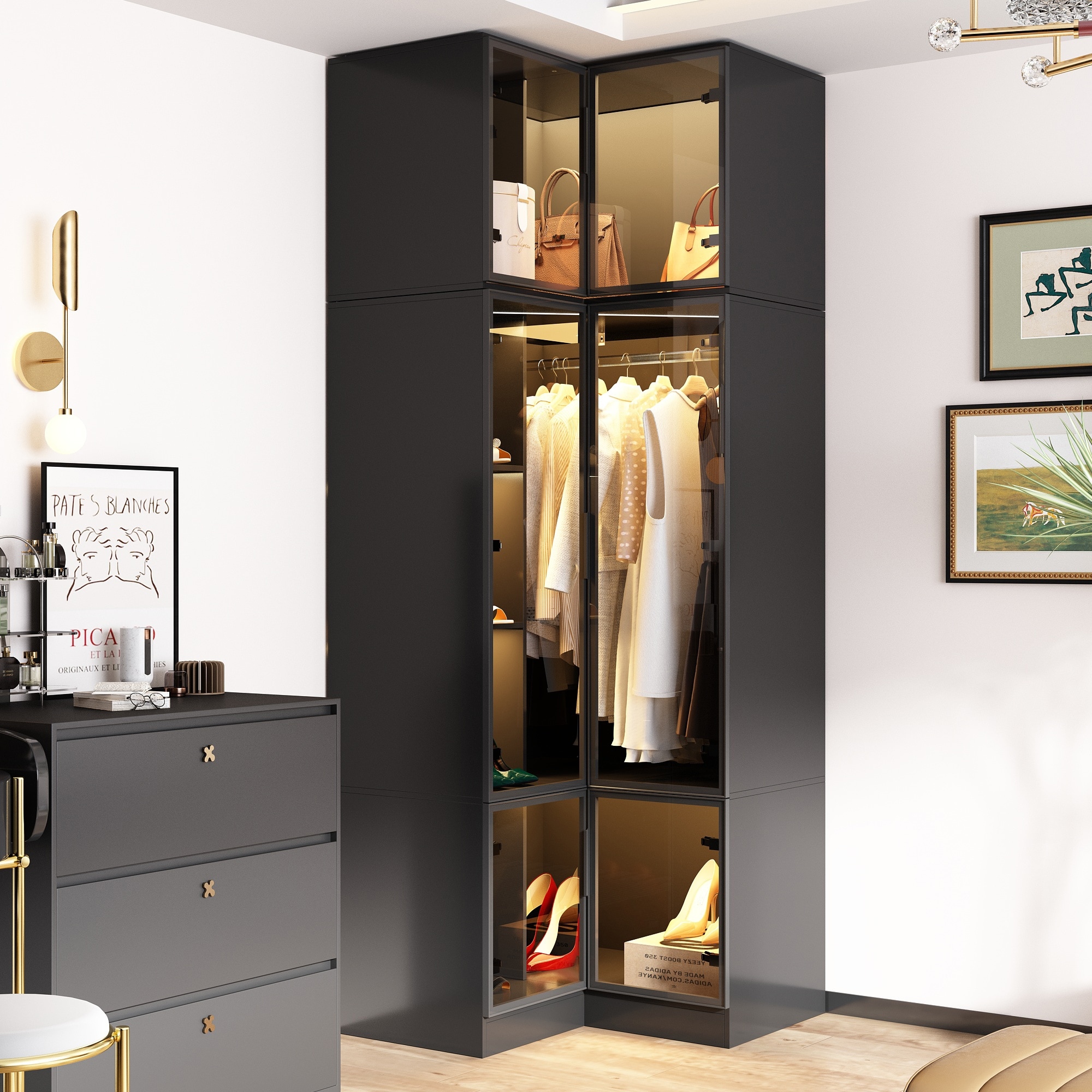 Black gloss corner wardrobe store