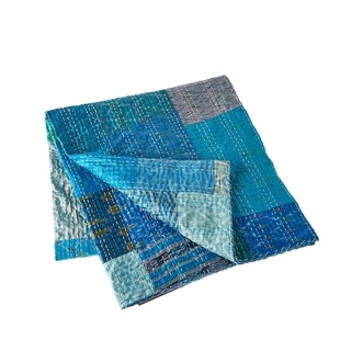 Sevita Color Block Blue Kantha Throw Blanket - Bed Bath & Beyond - 28503307