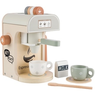 Hey Play Wooden Toy Coffee Maker for Kids - 11PC Kids Kitchen Playset ...
