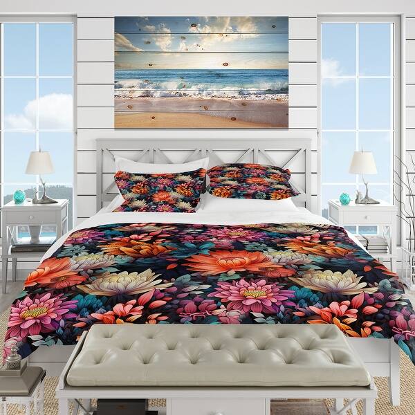 Designart "Neon Botany Botanical Pattern" Floral bed cover set with 2 ...