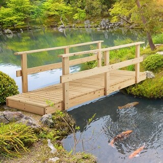Outsunny 7' Wooden Garden Bridge with Safety Rails, Backyard Footbridge ...