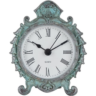Baroque Style Pewter Quartz Small Round Table Clock - Bed Bath & Beyond ...