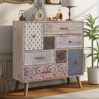 Decorative Storage Cabinet with Wood Frame and Colorful Pattern - Bed ...
