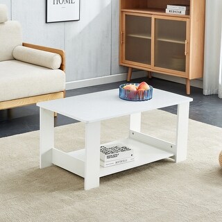 A modern and minimalist white double layered rectangular coffee table ...