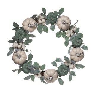 Green Neutral Pumpkin Fall Harvest Wreath, 24-Inch, Unlit - Bed Bath ...