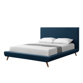 Denim Blue Solid Wood Queen Upholstered Linen Bed - Bed Bath & Beyond ...