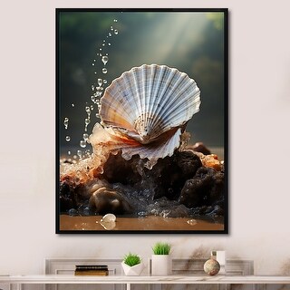 Designart "White Seashell Close Up II" Seashell Framed Wall Art Living ...
