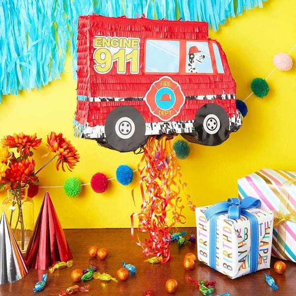 fire truck pull string pinata