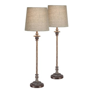 Set of 2 Traditional Buffet Table Lamps Brown Ridged - 10" x 31.5 ...