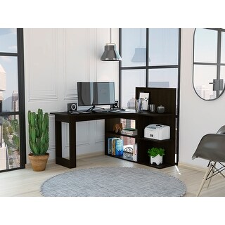 L-shaped Office Desk With 4-Shelf L-Shaped Ample Storage Space, Easy to ...