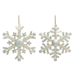 Transpac Metal 16 in. Grey Christmas Beaded Snowflake Decor Set of 2 ...