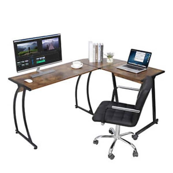 L-Shape Corner Computer Desk Workstation Curved Legs Brown - Bed Bath ...