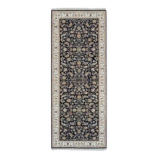 Shahbanu Rugs Midnight Blue Nain with All Over Flower Design 250 KPSI ...