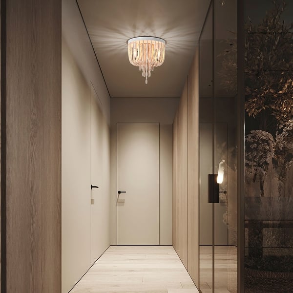 Boho Modern Wash White Wood Beaded Flush Mount Ceiling Light 3-Light ...