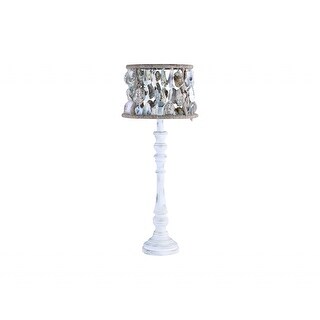 Distressed White Washed Wood Finish Table Lamp with Oyster Shells Shade ...