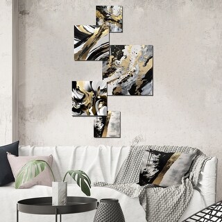 Designart "New Gold Balance I" Abstract Painting Metal Art Print Set ...