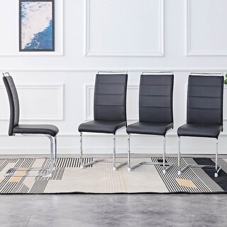 PU Faux Leather High Back Upholstered Side Chair Transverse Stripe ...