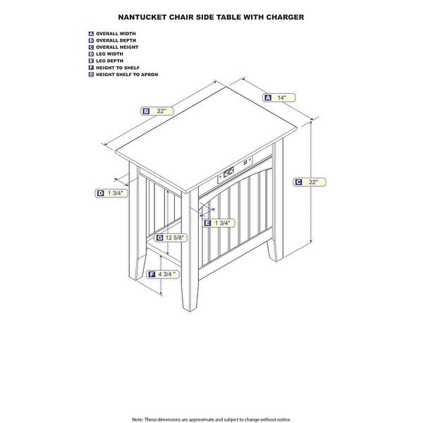Nantucket Solid Wood Side Table with Built-In Charging in White ...