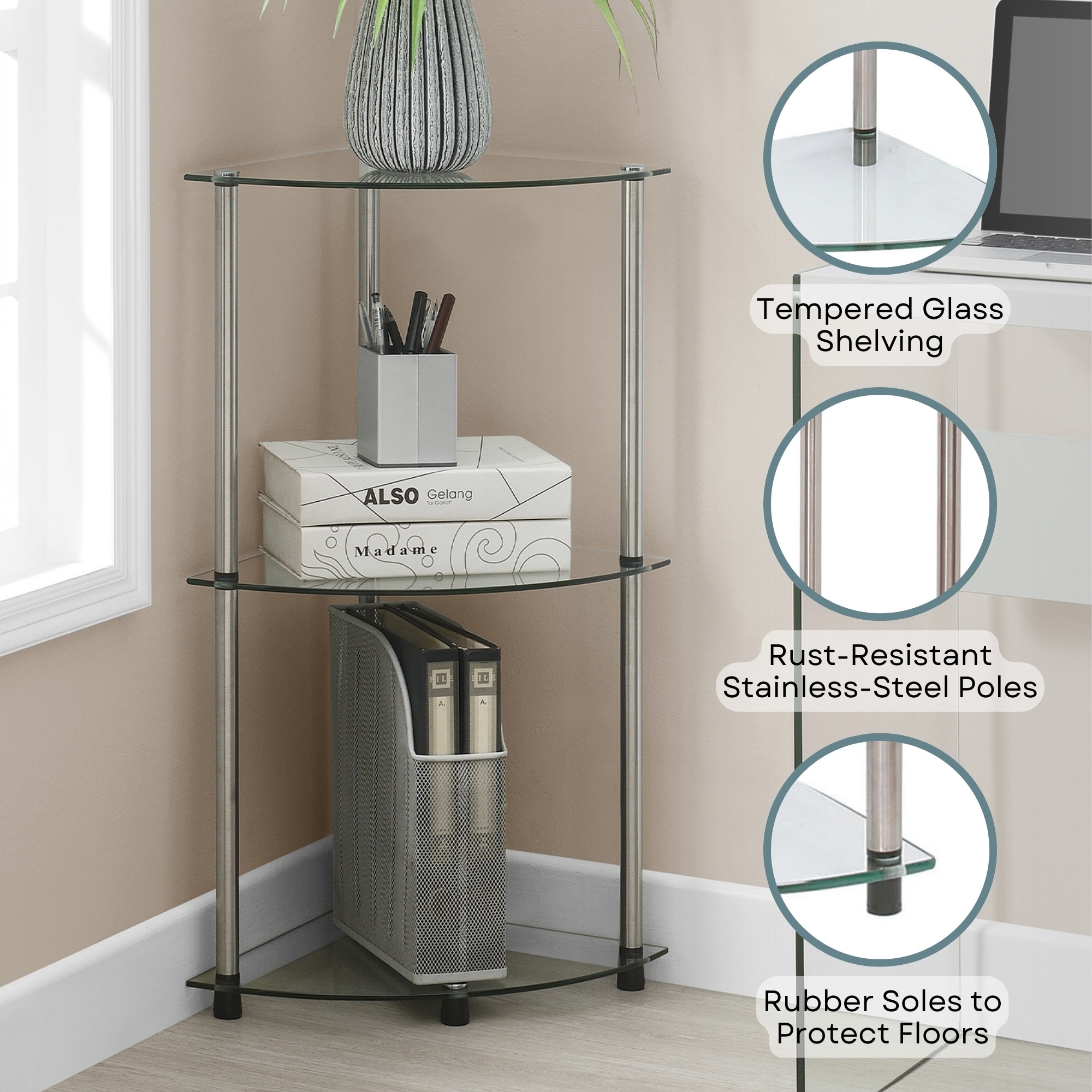three tier corner shelf unit