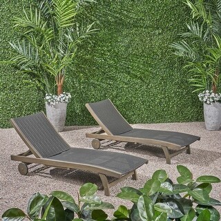 Set of 2 outdoor solid wood deck chairs with pull-out tray and rollers ...