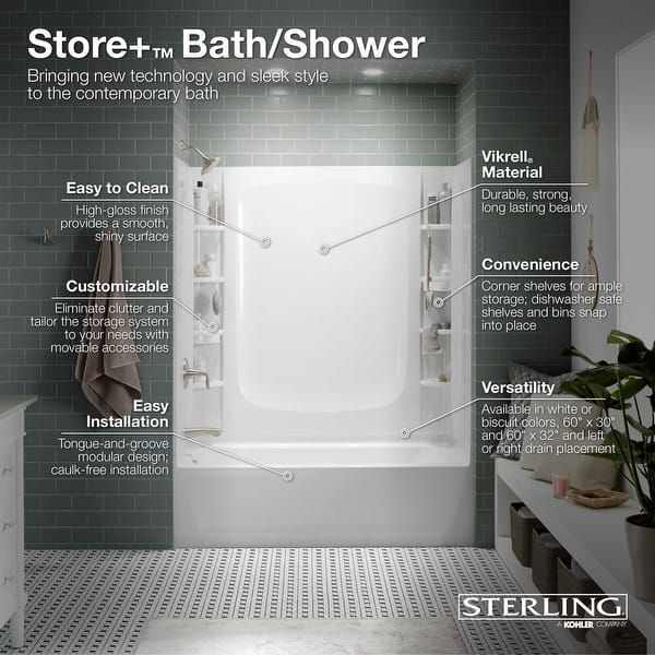 Sterling 71420120-0 STORE+ 60" x 32" Vikrell Alcove Bath/Shower with ...