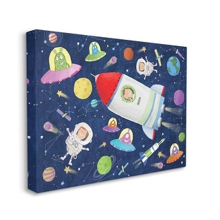 Stupell Outer Space Alien Adventure Astronaut Rocketship Canvas Wall ...