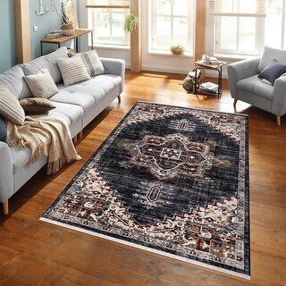 Anna Collection Ivory, Black, Grey, Rust, Green, and Gold Medallion Rug ...