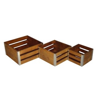 Cheungs Wooden Square Containers with Corner Galvanized Accents - Set ...