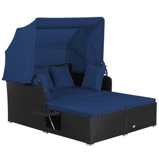 Costway Patio Rattan Daybed Lounge Retractable Top Canopy Side Tables ...