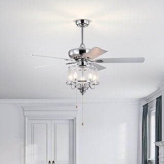52 Inch Modern Crystal Ceiling Fan with 5 Wood Reversible Blades - 52 ...
