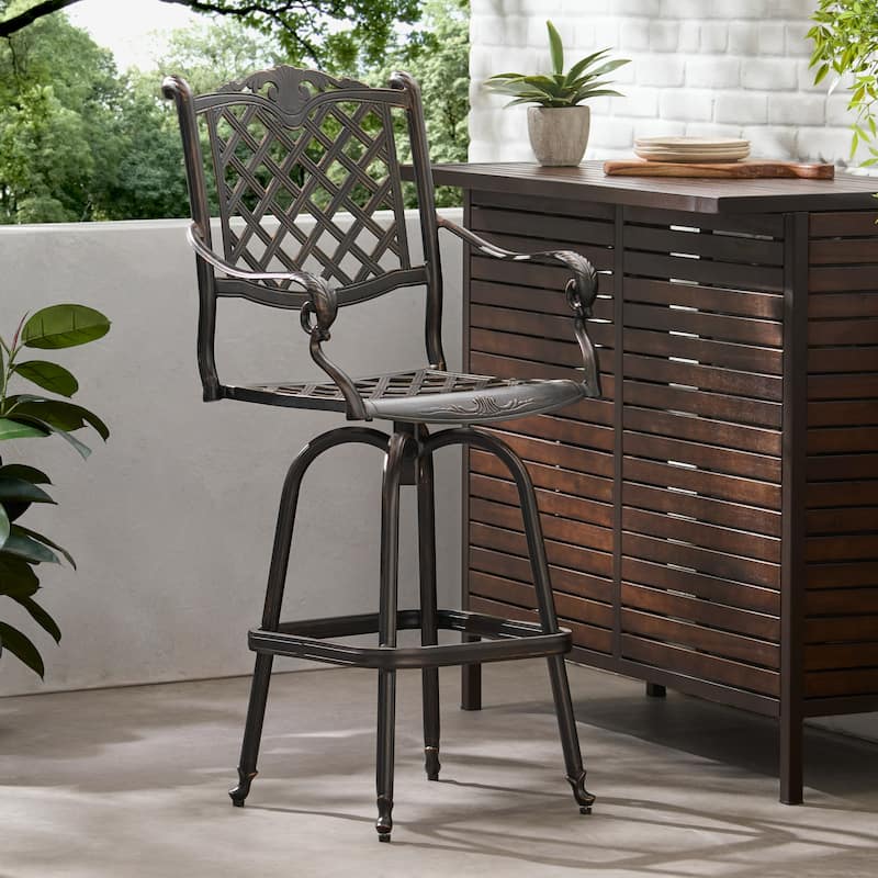 Avon Cast Aluminum Copper Outdoor Bar Stool (Set of 2) by Christopher ...