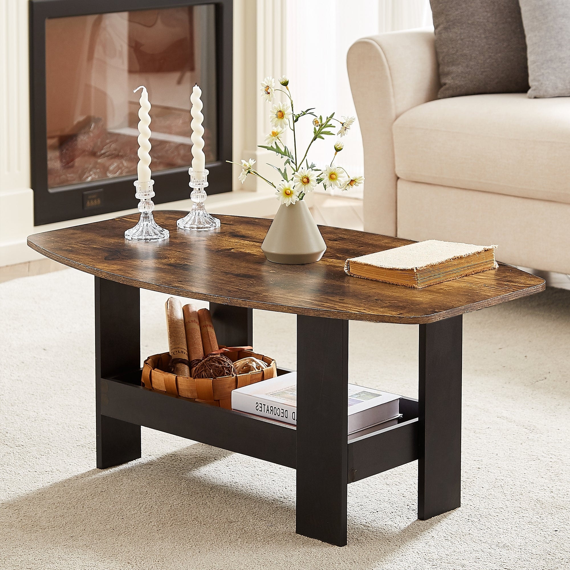 Javlergo Simple Coffee Table with Storage Shelf for Living Room - On ...
