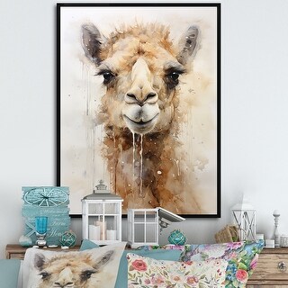 Designart "Minimalism Beige Camel" Animals Camel Framed Canvas Art ...