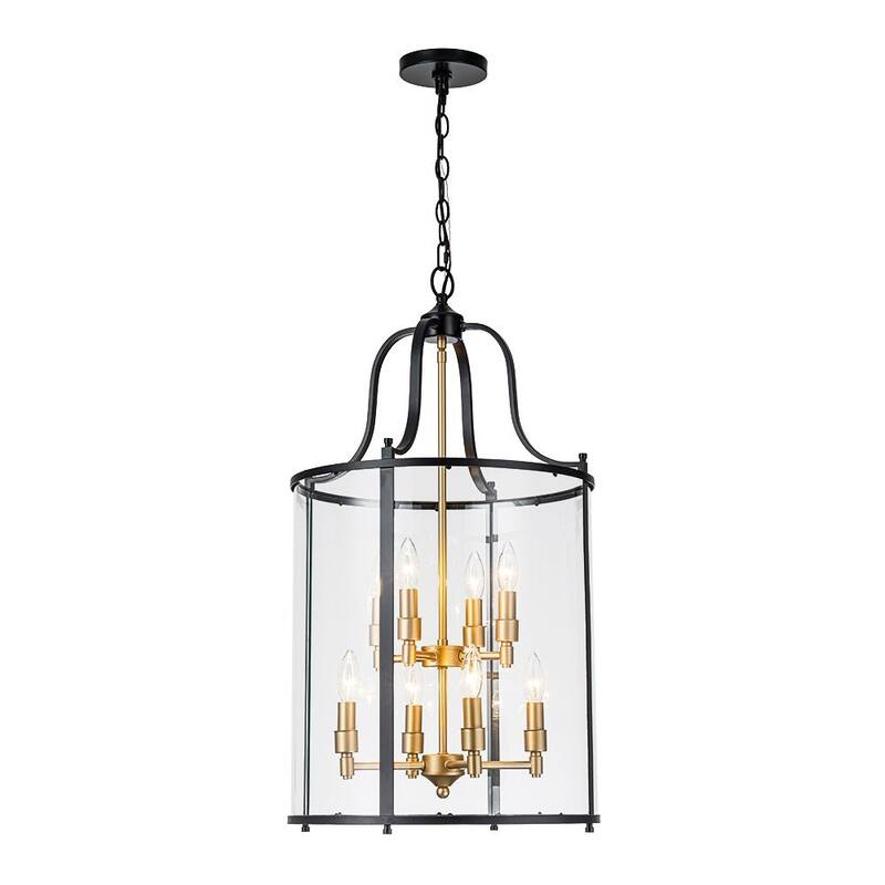 Classic Clear Glass Matte Black Round Entry Lantern Light 17in - Bed ...