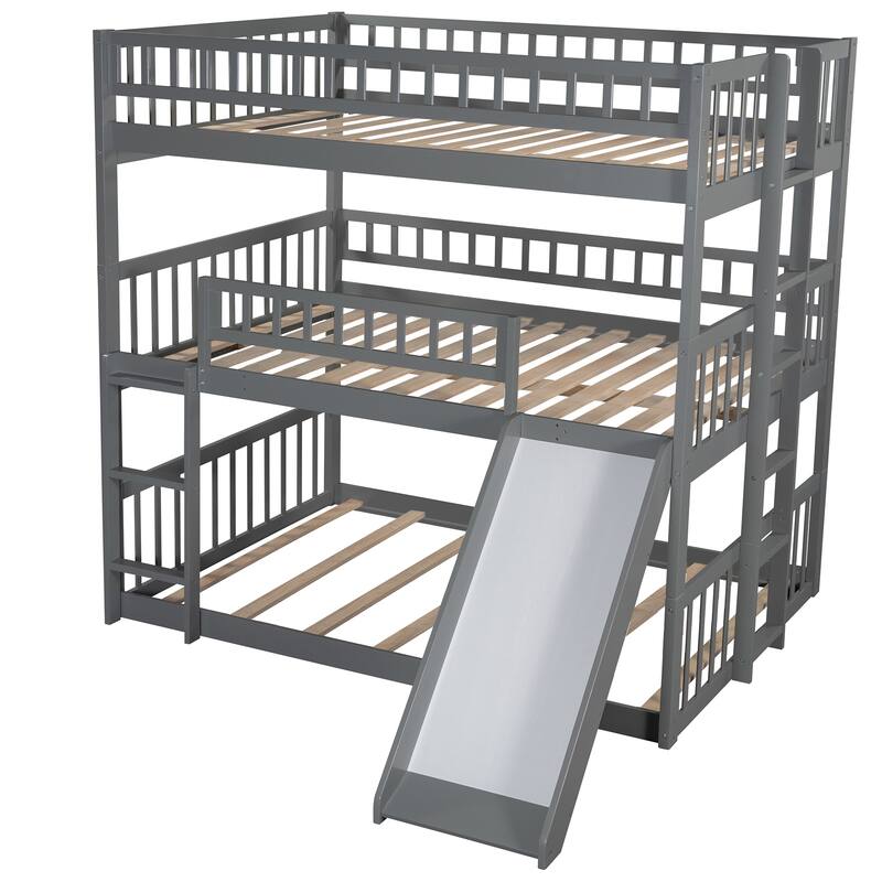 Nestfair Full-Over-Full Triple Bed with Guardrails and Slide ...