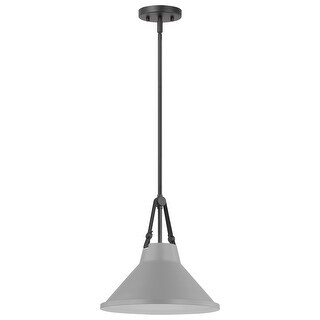 Zelda 1 Light Pendant Medium Base 60 Watt Black Finish Gray Metal Shade ...