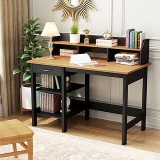 Double Layer Bookshelf Writing Desk Executive Office Desk with Storage ...