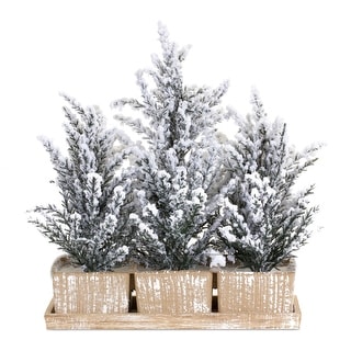 17" Potted Mini Snow Trees on Tray Christmas Arrangement - Bed Bath ...