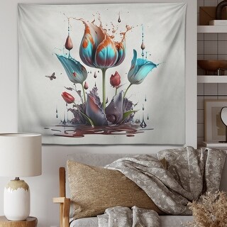 Designart 'Blue Tulip Paint Drop ' Floral Tulip Wall Tapestry - Bed ...