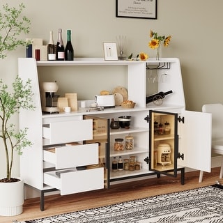 Modern Buffet Sideboard with 3 Drawers and Glass Door Locker, Side ...