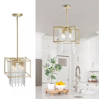 Modern Farmhouse Square Chandelier Light Pendant Light Gold - 11" x 40 ...