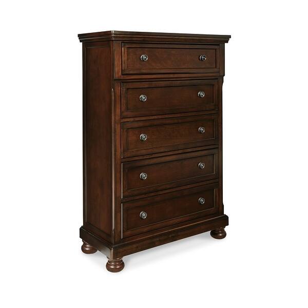 Fray 58 Inch 5 Drawer Classic Tall Dresser Chest, Brown Wood, Bun Feet ...