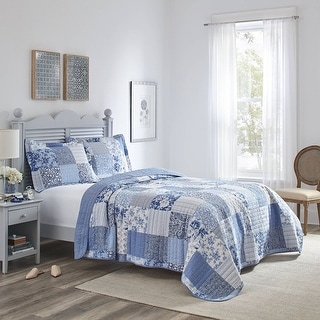 3pc Full/Queen Patchwork Quilt Set Natural Soft Breathable Blue - Bed ...