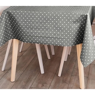 70"x52" Grey PEVA Vinyl Polka Dots Tablecloth With Flannel Backing ...