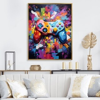 Designart "Video Game Pixel Pop I" Video Games Framed Wall Art Living ...